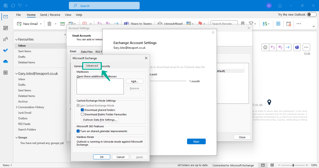 How to add a shared mailbox in Outlook | Texaport